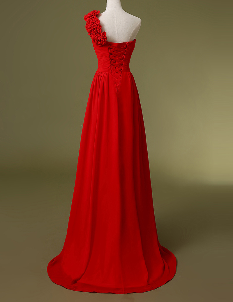 Red Prom Dresses,one Shoulder Prom Dresses, Prom Dresses,pleat Chiffon ...